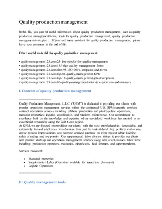Quality production management | DOCX