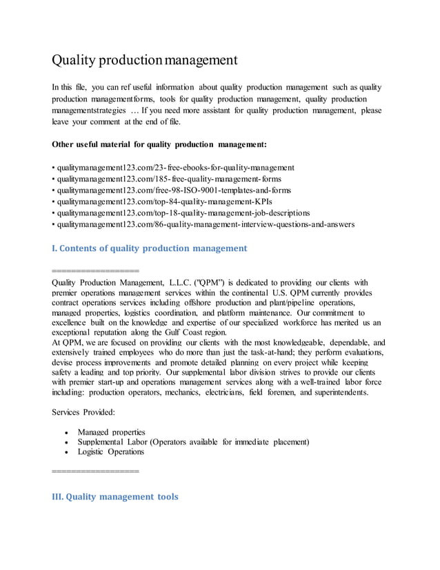 Quality production management | PDF