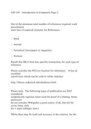 Quality Resources CIS 110 – Introduction to Computers Pa.docx