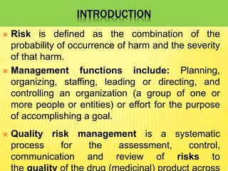 Quality risk management | PPTX | Pharmaceutical Industry | Industries