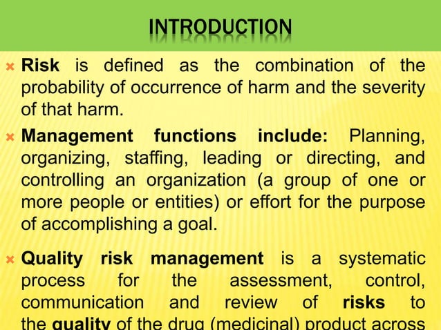 Quality risk management | PPTX | Pharmaceutical Industry | Industries