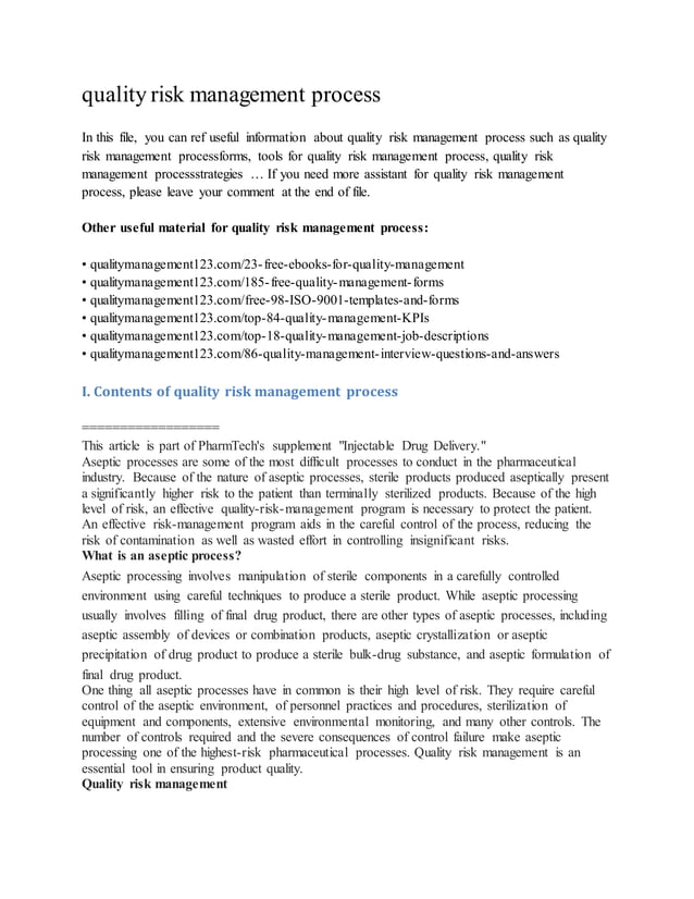 Quality risk management process | PDF