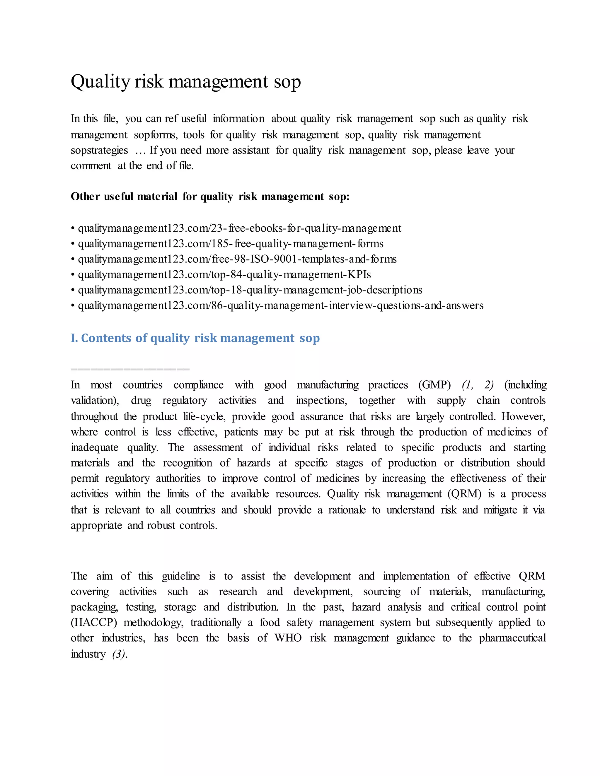 Quality risk management sop | DOCX