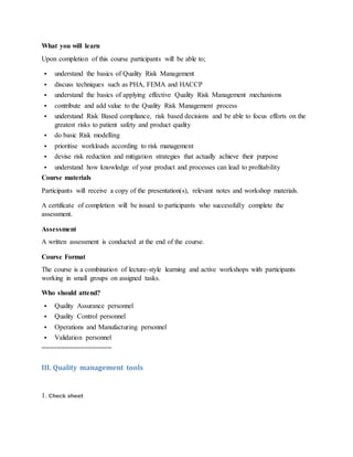 Quality risk management training | DOCX