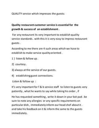 Quality service which impresses the guests | DOCX