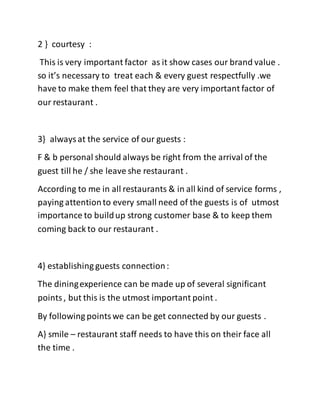 Quality service which impresses the guests | DOCX