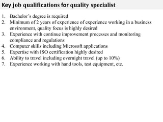 Quality specialist job description | PPT