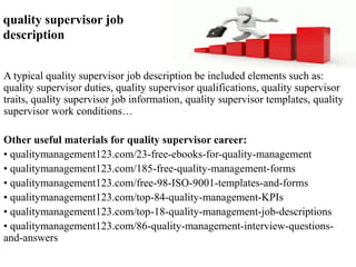 Quality supervisor job description | PPTX