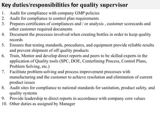 Quality supervisor job description | PPTX | Resume Writing and Advice ...
