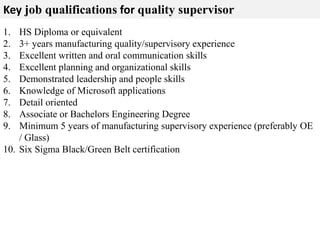 Quality supervisor job description | PPTX | Resume Writing and Advice ...