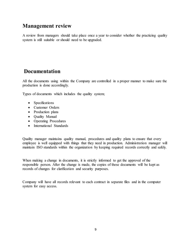 Implementation of a Quality System | DOCX | Manufacturing Industry ...