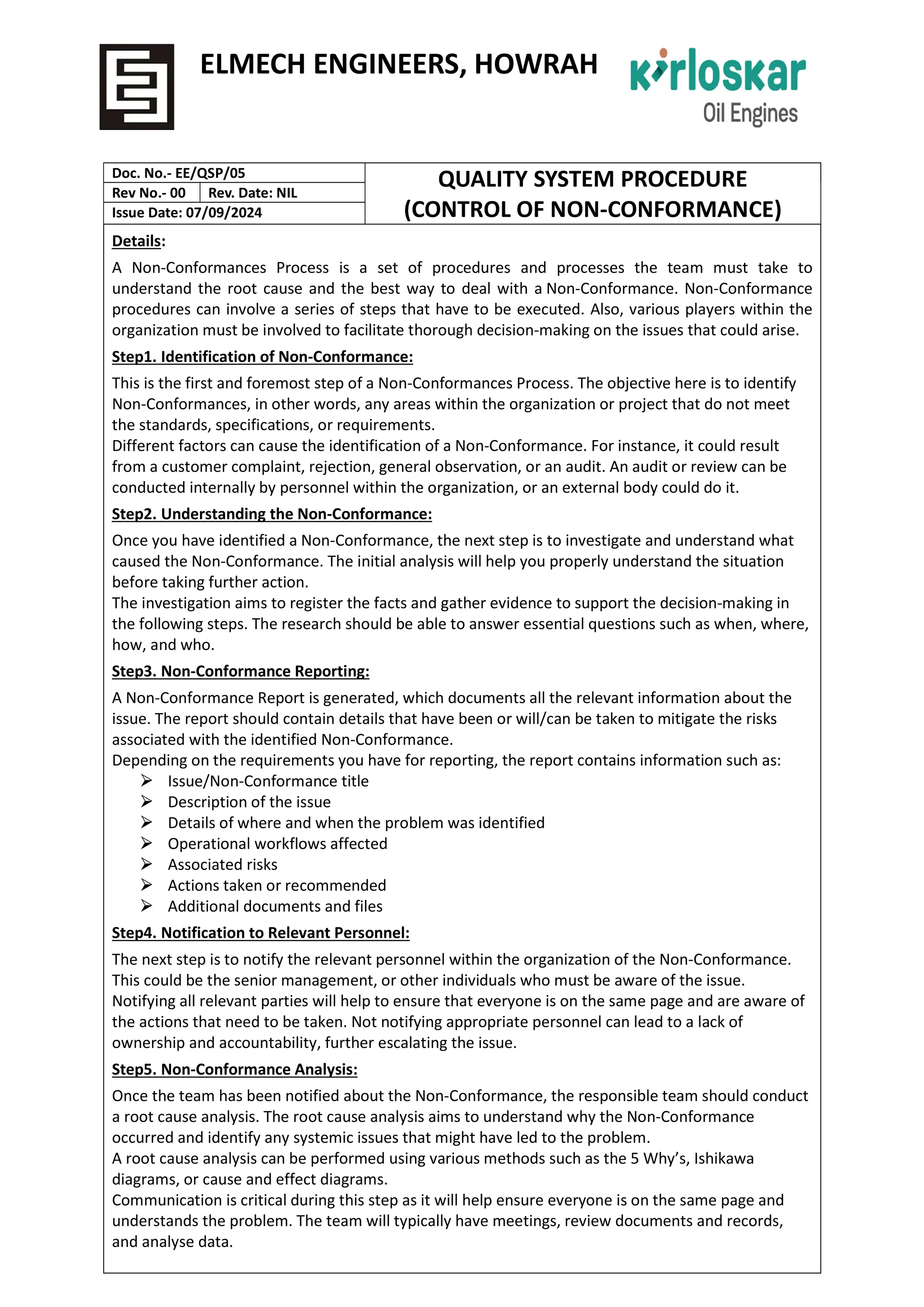 Quality System Procedure Control Of Non Conformance Pdf