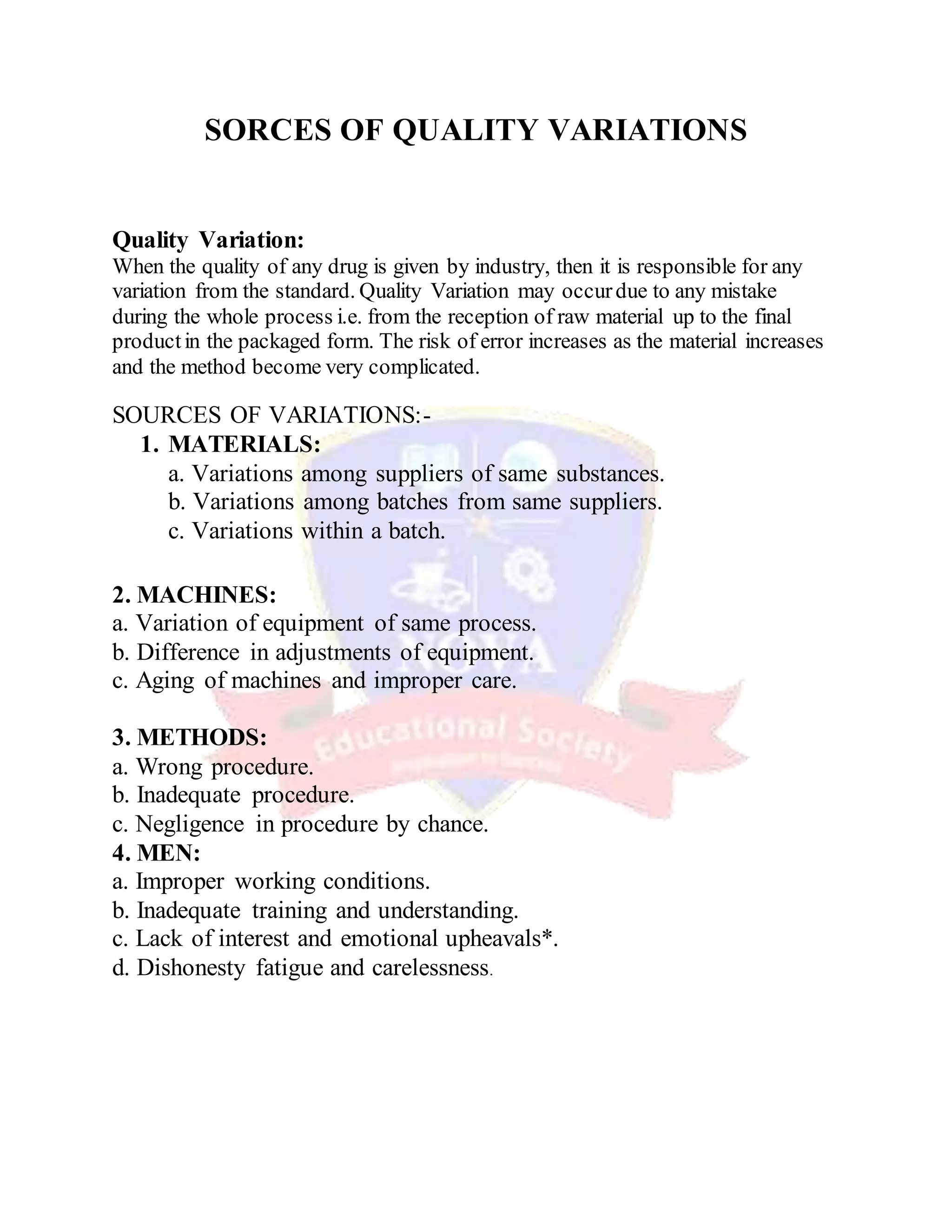 Quality variation and control | DOCX