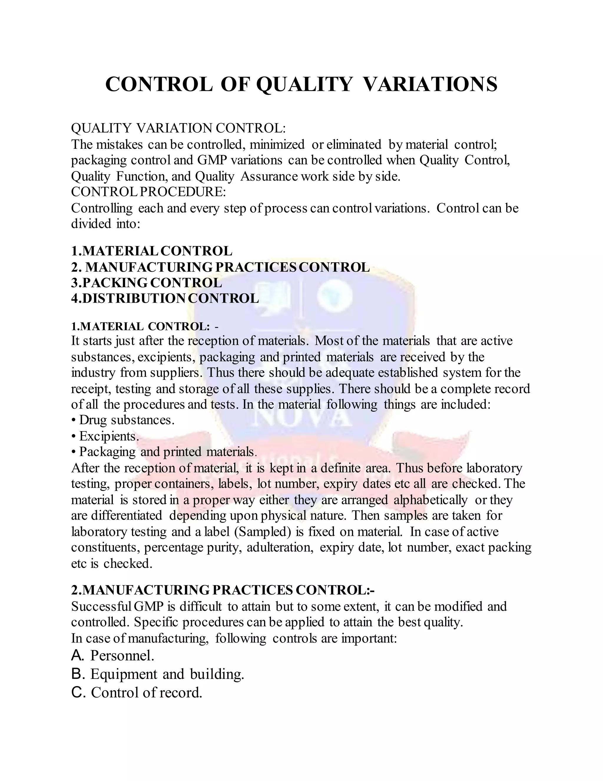 Quality variation and control | DOCX