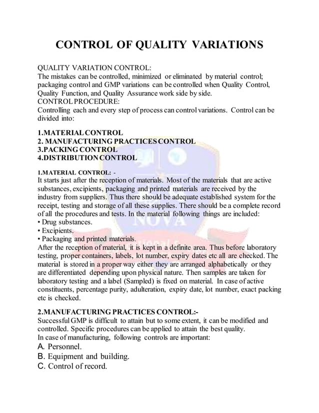 Quality variation and control | DOCX