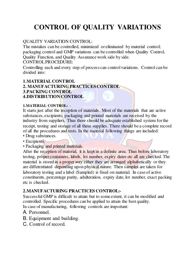 Quality variation and control