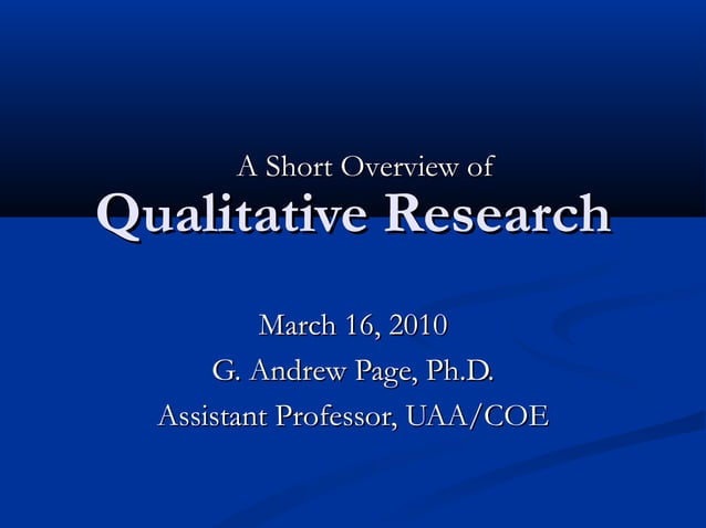 Qualitative Research Overview | PPT