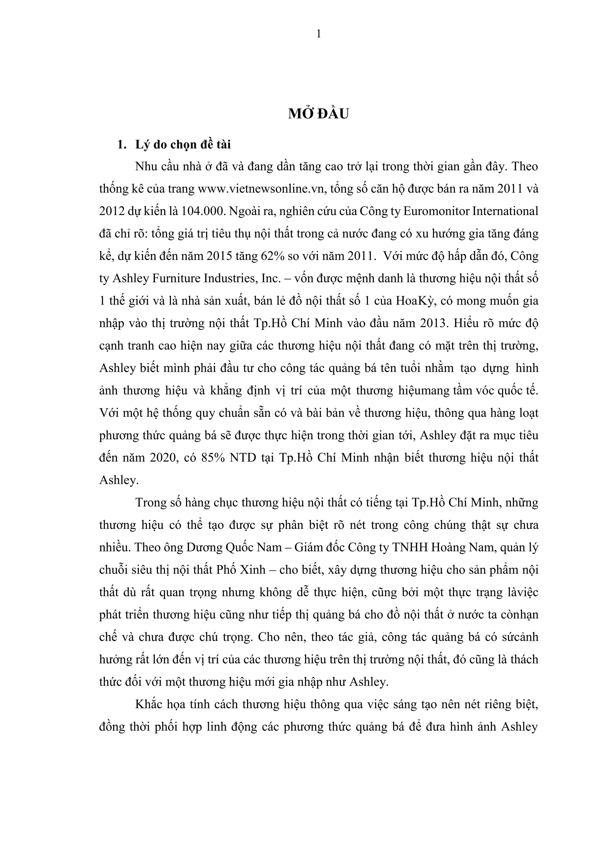 Giải pháp xúc tiến quảng bá thương hiệu nội thất Ashley (Hoa Kỳ) tại Tp ...
