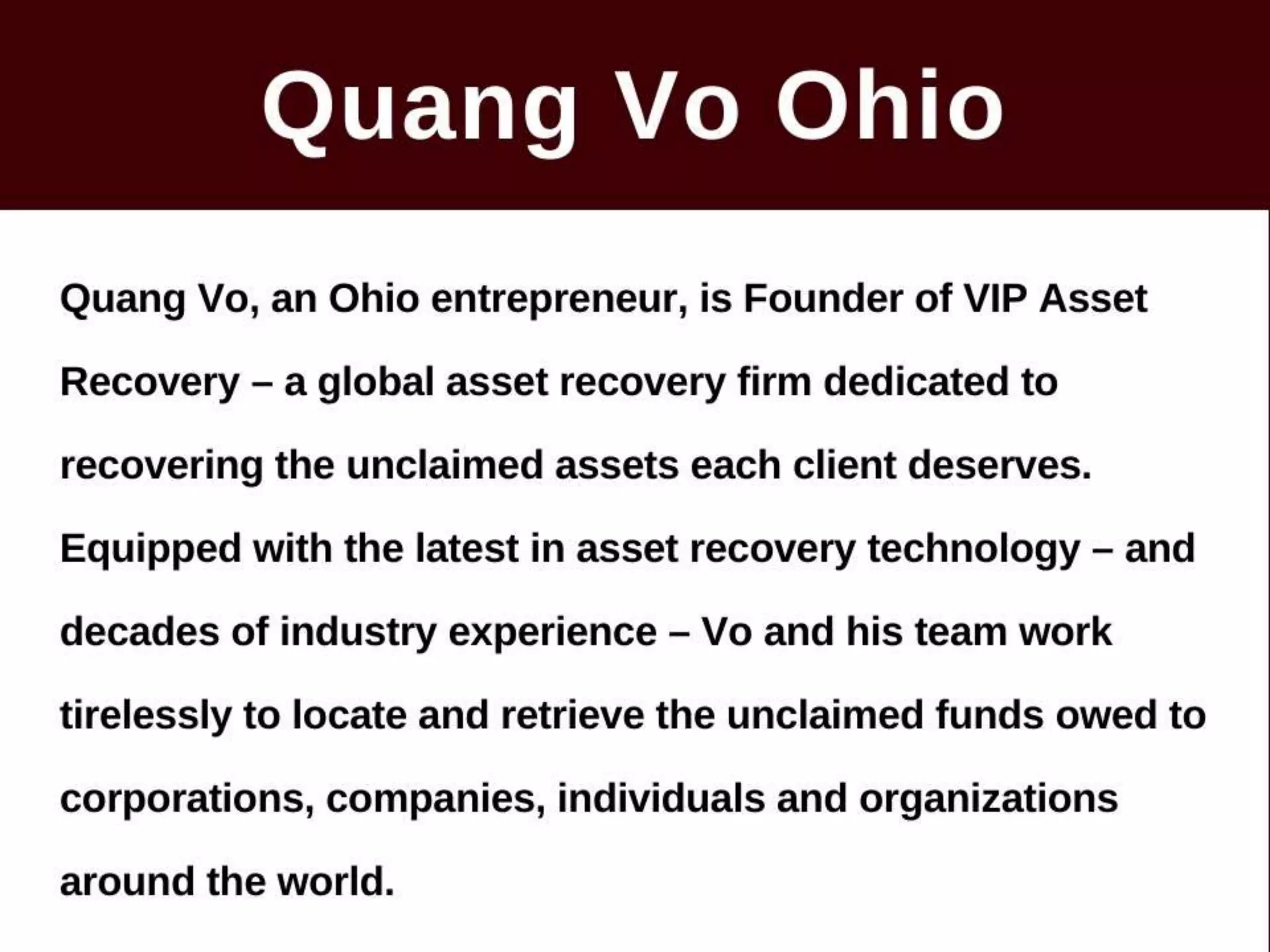 Quang Vo - Ohio Asset Recovery Company | PPT