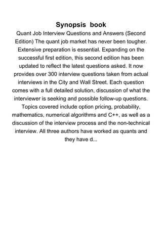 [D.O.W.N.L.O.A.D] Quant Job Interview Questions and Answers (Second ...