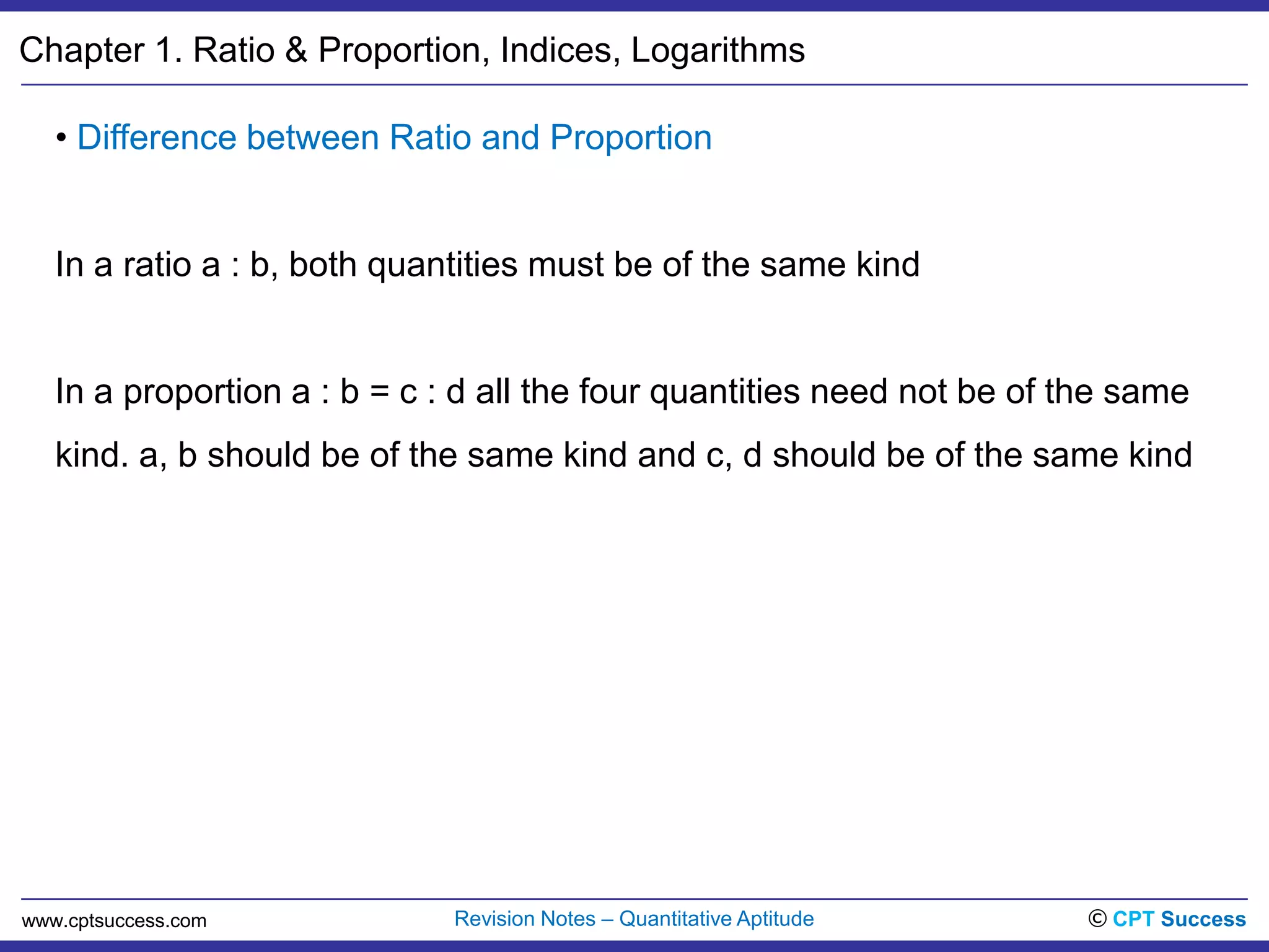 Quant01. Ratio & Proportion, Indices, Logarithms | PPT