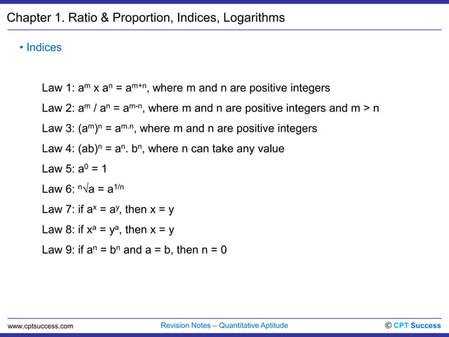Quant01. Ratio & Proportion, Indices, Logarithms | PPT