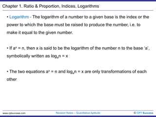 Quant01. Ratio & Proportion, Indices, Logarithms | PPT