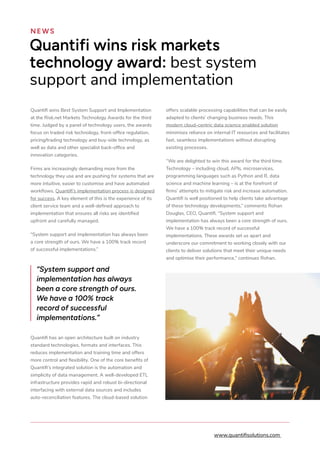 Quantifi Wins Best System Support and Implementation | PDF