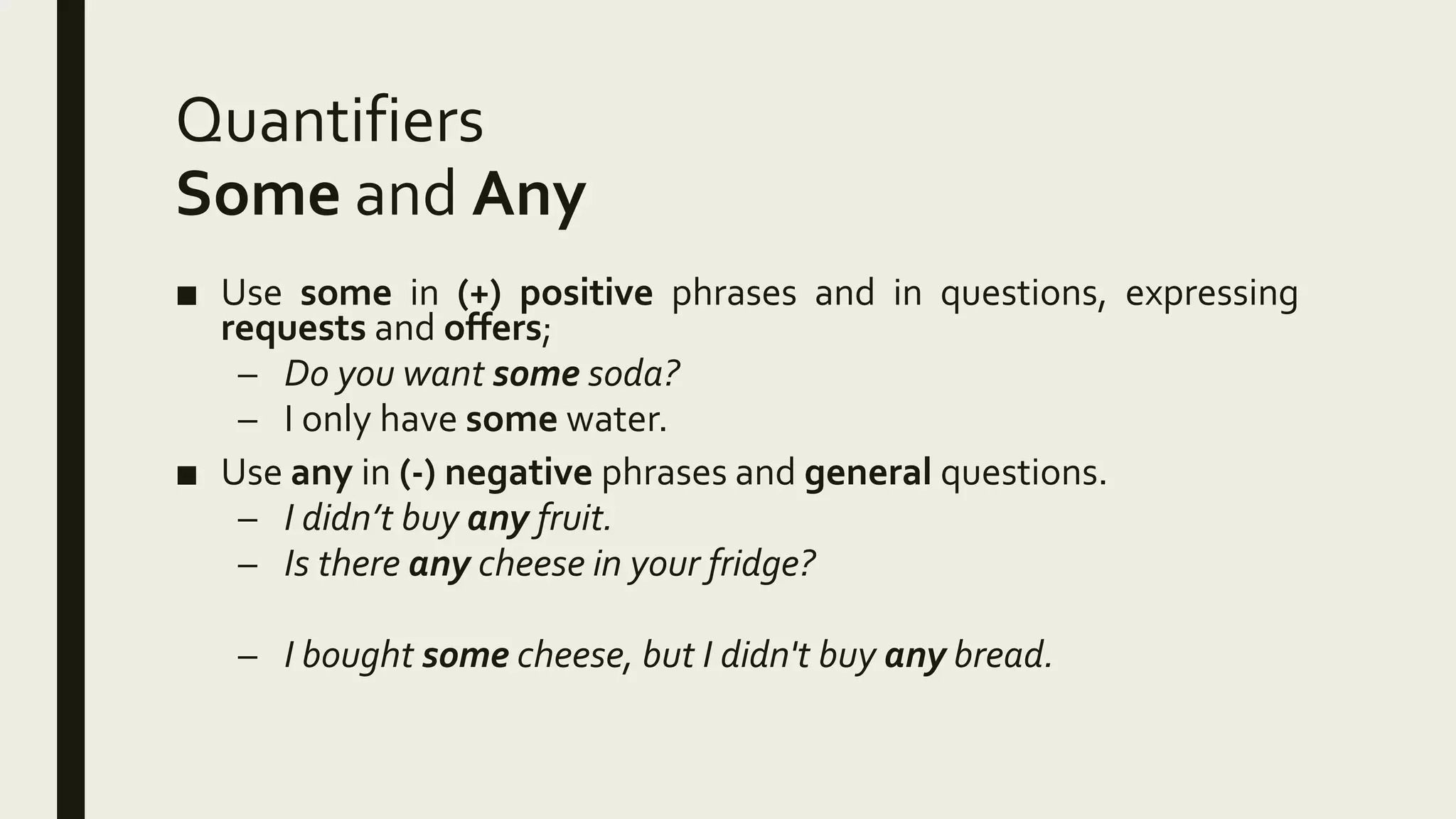 Quantifiers: Some x Any; How much x How many | PPTX