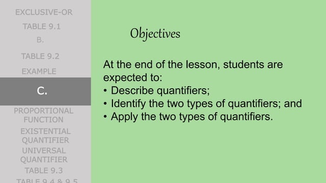 Mathematics in the Modern World - Quantifiers | PPTX | Science