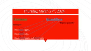 QUANTIFIERS lesson for beginners and intermediate.pptx | Food & Drink
