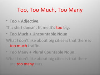 Quantifiers too, too much, too many | PPT