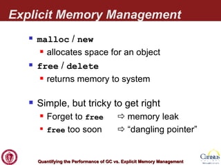 Quantifying the Performance of Garbage Collection vs. Explicit Memory Management | PPT