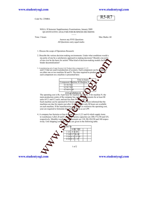 Quantitative Analysis For Business Decisions Set1 | PDF