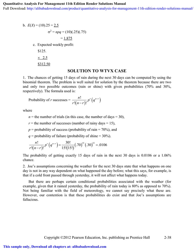 Quantitative Analysis For Management 11th Edition Render Solutions Manual | PDF | Educational ...