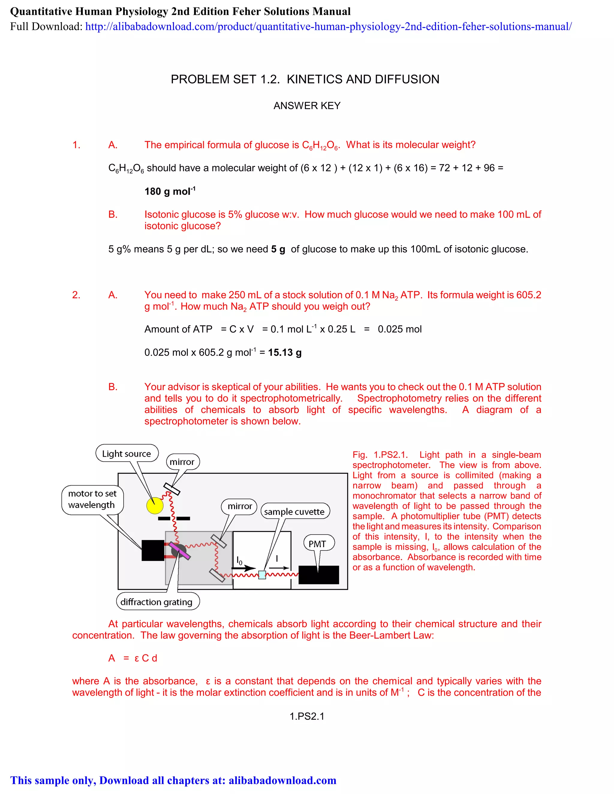 Quantitative Human Physiology 2nd Edition Feher Solutions Manual | PDF