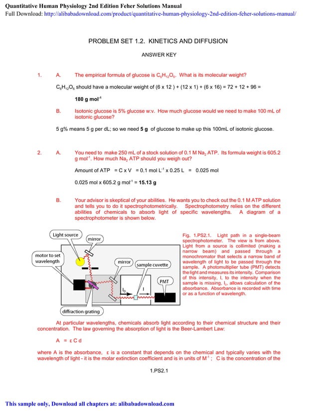 Quantitative Human Physiology 2nd Edition Feher Solutions Manual | PDF | Chemistry | Science