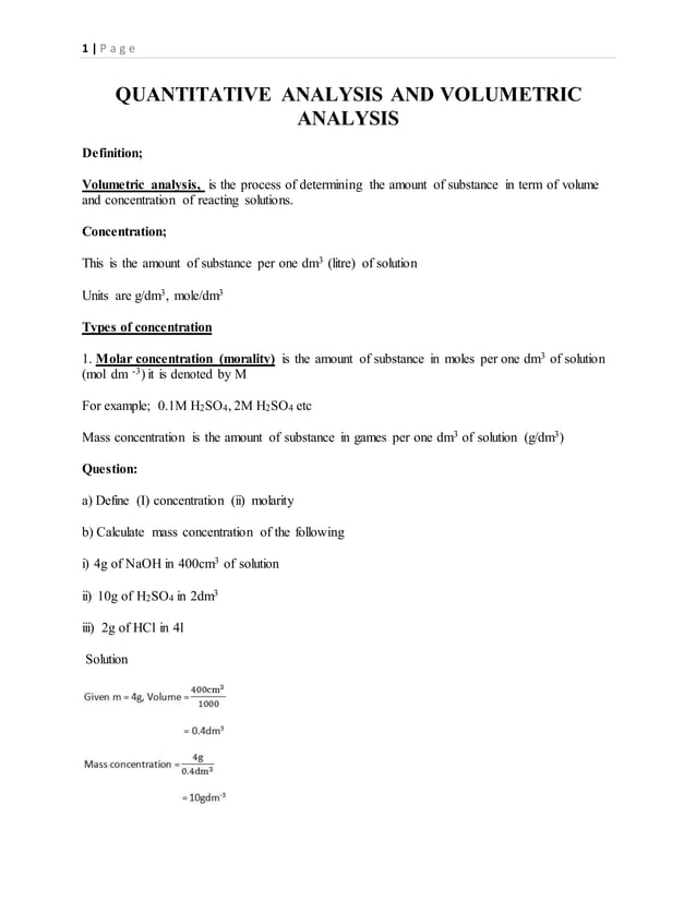 Quantitative analysis and volumetric analysis | DOCX