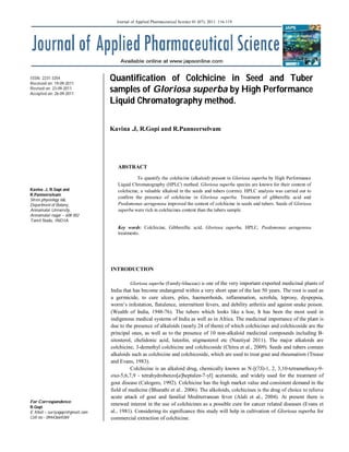 Quantitative analysis of Colchicine in tubers and seeds of gloriosa ...