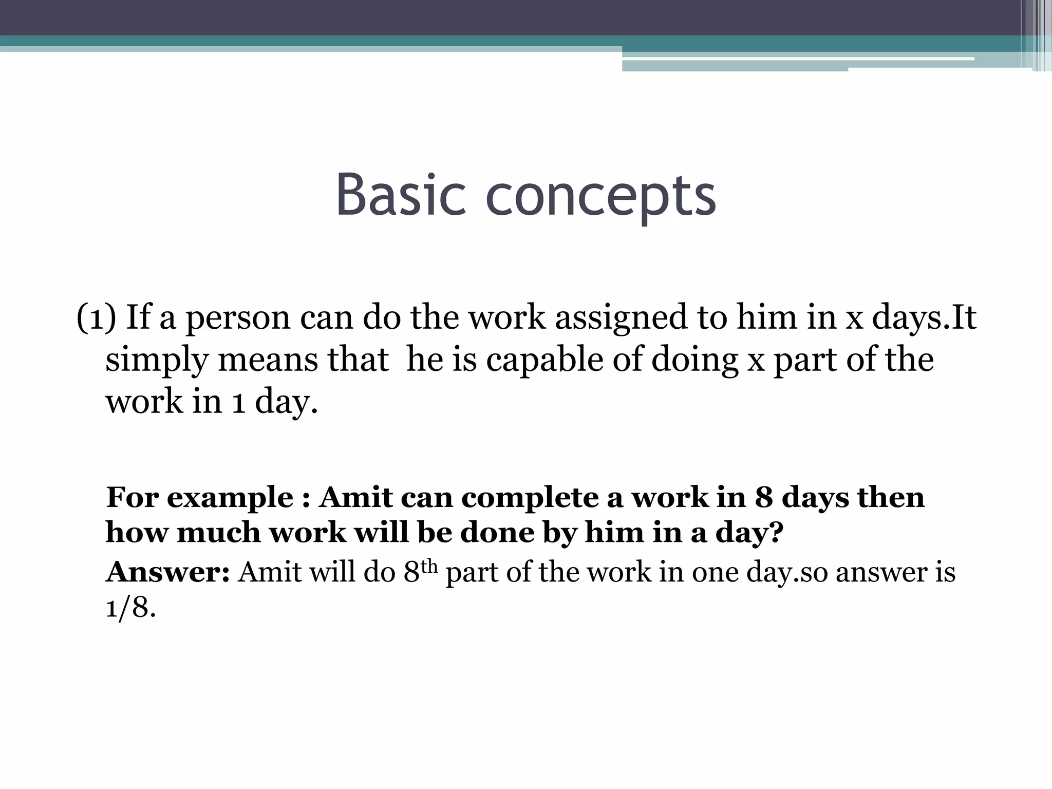 Quantitative aptitude : Time & Work concept | PPTX