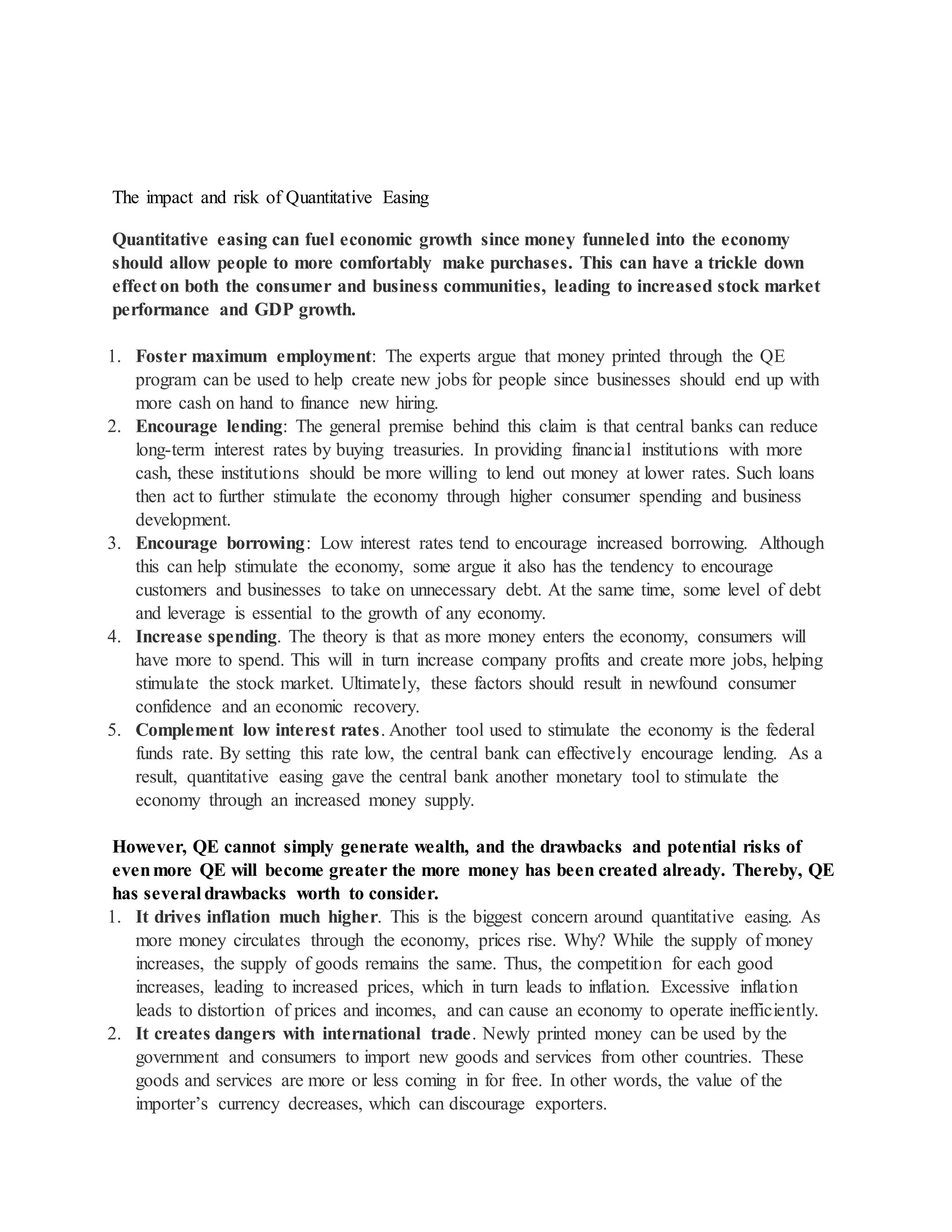 Quantitative Easing Docx Interest Rates Economy