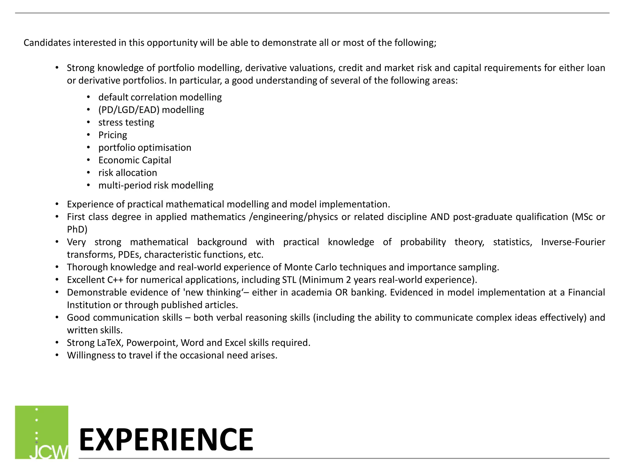 Quantitative Analytics; CCR / CVA / Credit / Market / Operational Risk ...