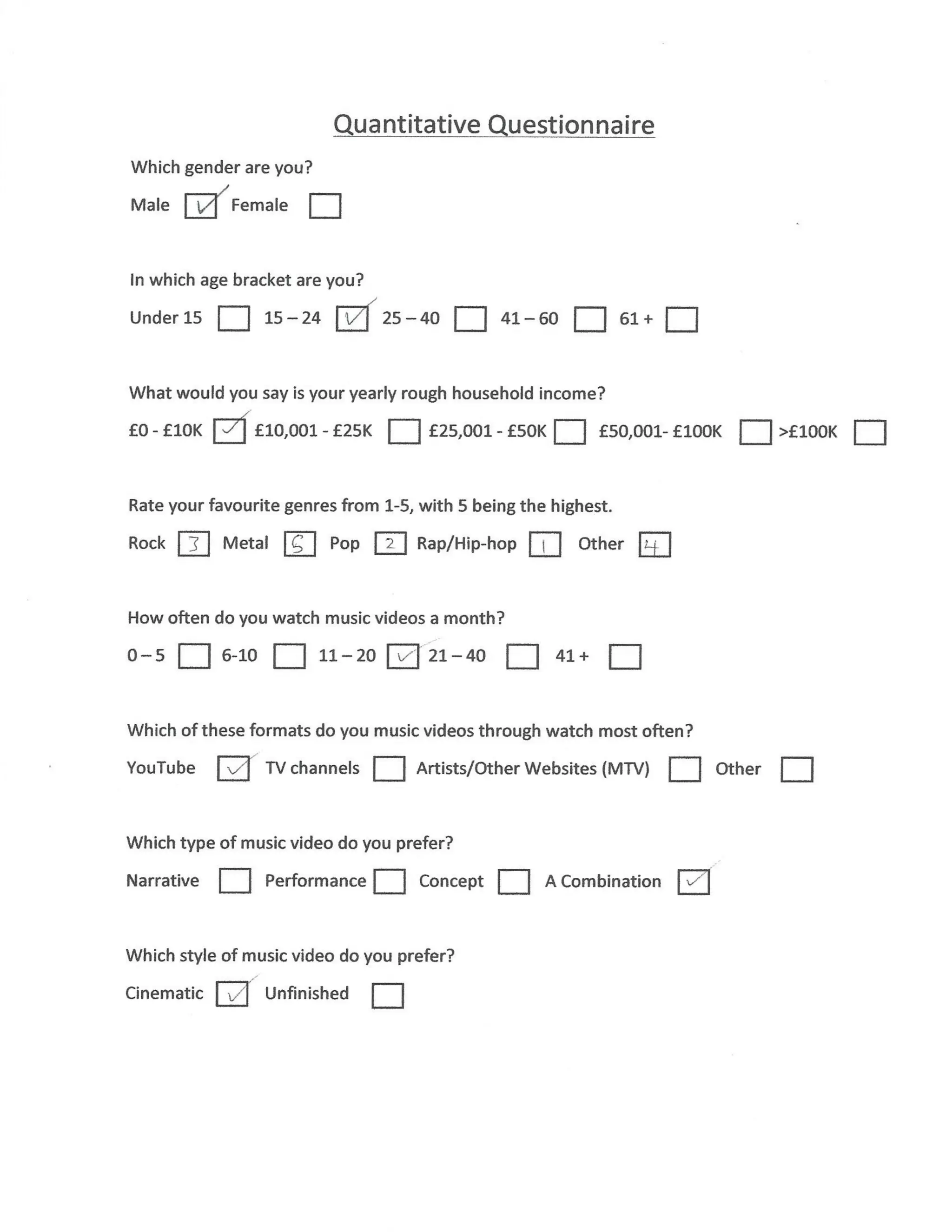 A2 Quantitative Questionnaire - Music Video Research | PDF
