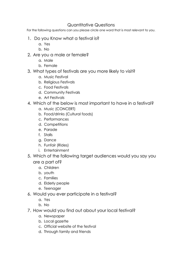 Quantitative Questions - Festival | PDF