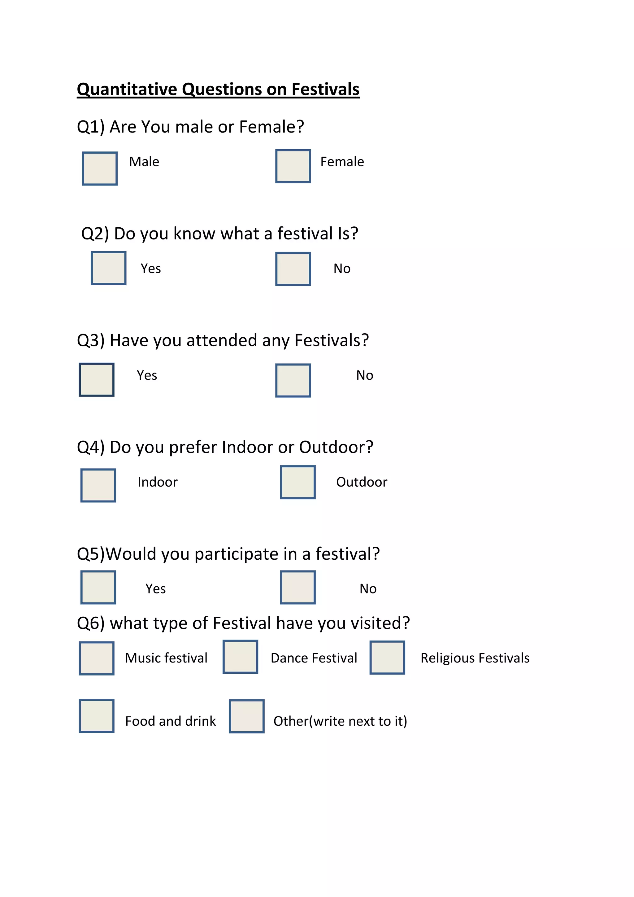 Quantitative questions on festivals | DOCX