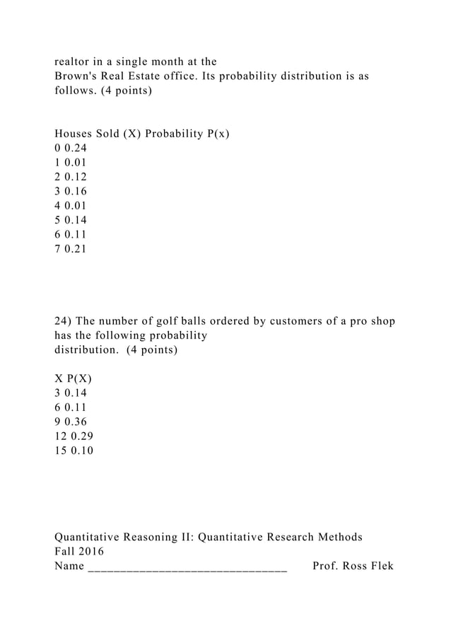 Quantitative Reasoning II Quantitative Research Methods .docx