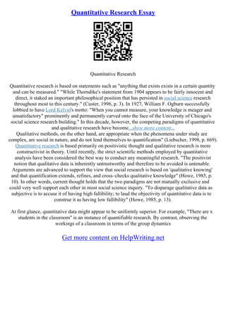 Quantitative Research Essay | PDF