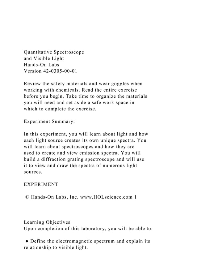 Quantitative Spectroscope and Visible LightHands-On Labs .docx