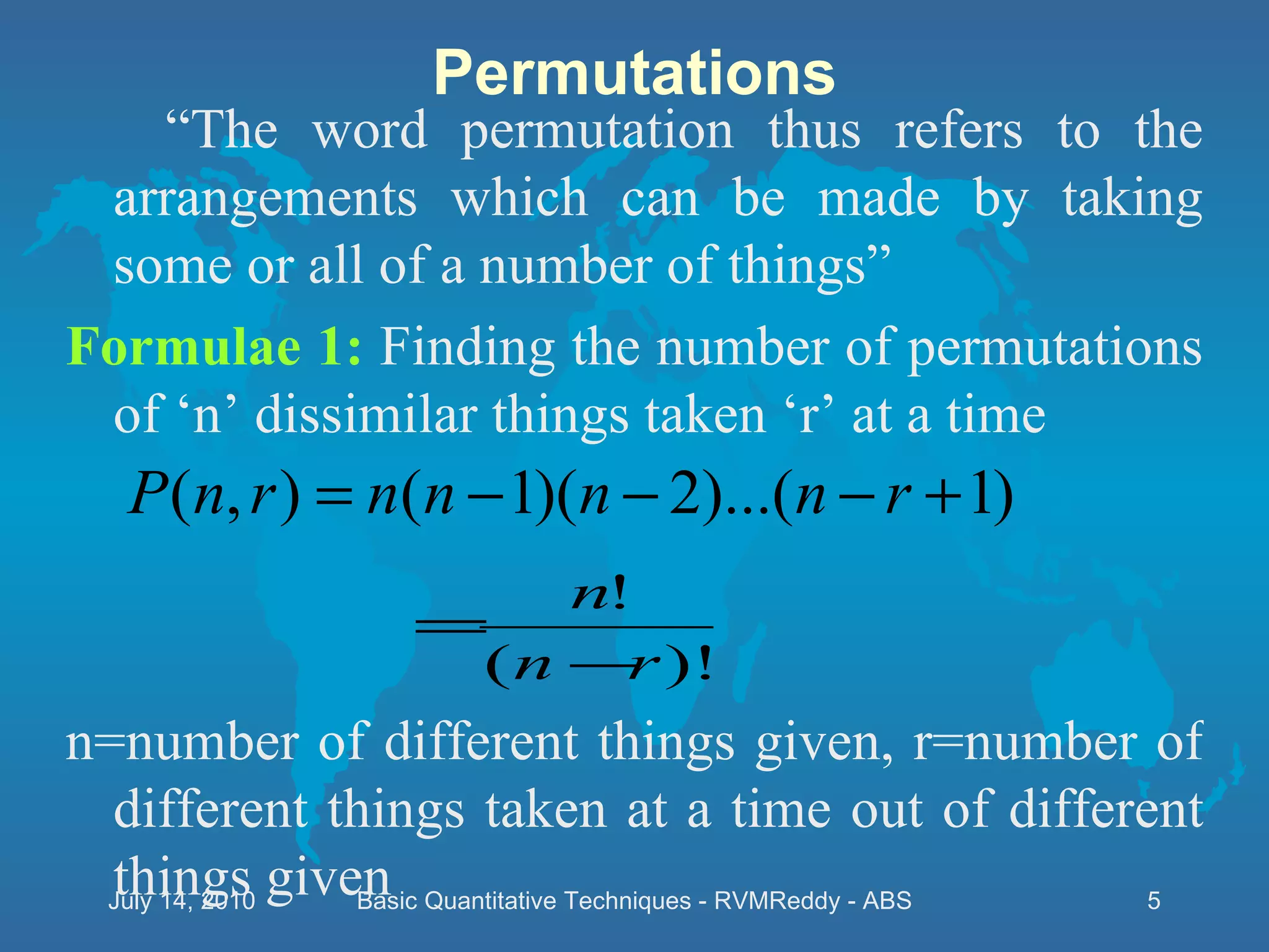 Quantitative techniques basics of mathematics permutations and combinations_part ii_30 pages | PPT