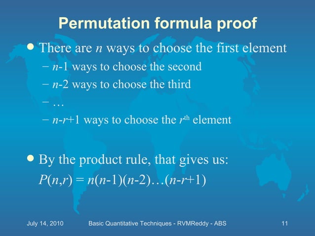 Quantitative techniques basics of mathematics permutations and combinations_part ii_30 pages | PPT